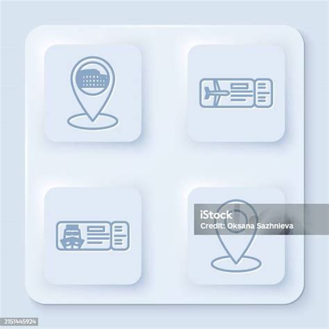 이탈리아 로마의 콜로세움 항공권 선박 여행을 위한 크루즈 티켓 및 지도 핀이 있는 선 지도 포인터를 설정합니다 흰색 사각형 버튼입니다 벡터 건네주기에 대한 스톡 벡터 아트