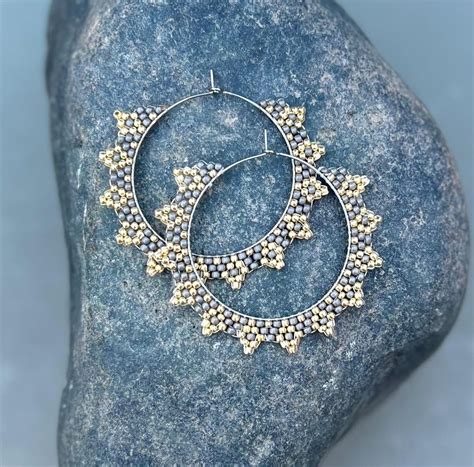 Gold Beaded Star Hoop Earrings Etsy