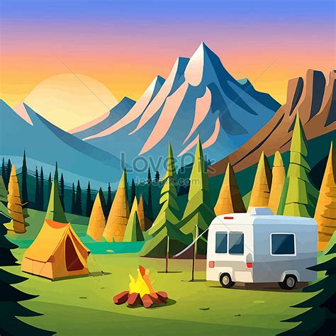 산에서 캠핑 평면 디자인의 벡터 일러스트 레이 션 사진 무료 다운로드 Lovepik