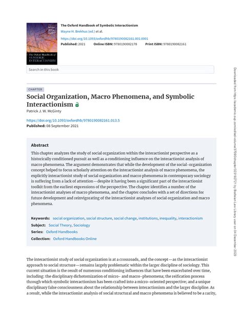 Social Organization Macro Phenomena And Symbolic Interactionism Pdf Sociology