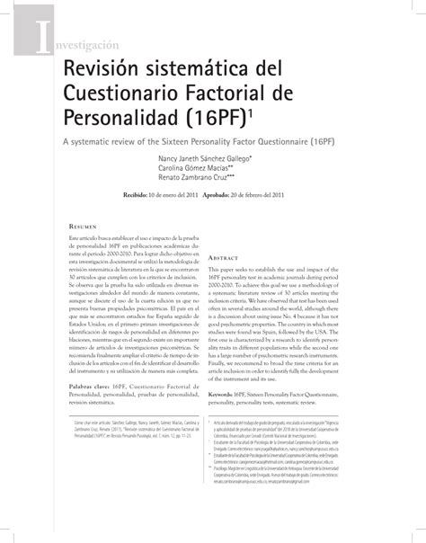 Pdf Revisión Sistemática Del Cuestionario Factorial De Personalidad