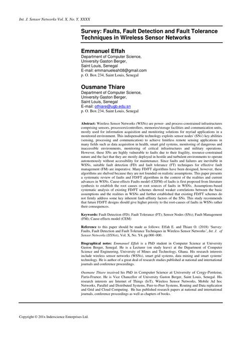 Pdf Survey Faults Fault Detection And Fault Tolerance Techniques In Wireless Sensor Networks