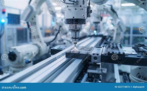 Contemporary Robotic Arm Using Laser Welding To Work On Metal Part In