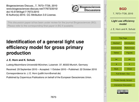 Pdf Identification Of A General Light Use Efficiency Model For Gross Primary Production