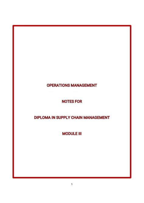 Operations Management Notes For Diploma In Supply Chain Management