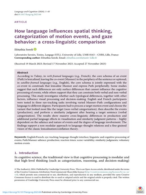how language influences spatial thinking categorization of motion events and gaze behavior a
