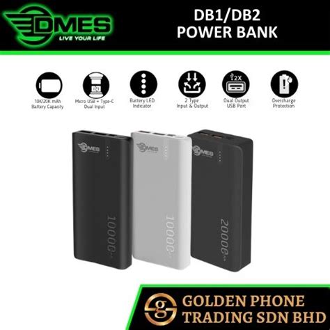 Dmes Db1 Db2 2 4a Dual Usb Fast Charging Power Bank 10000 Mah 20000 Mah Shopee Malaysia
