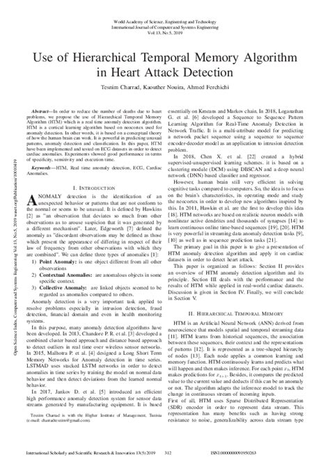 pdf use of hierarchical temporal memory algorithm in heart attack