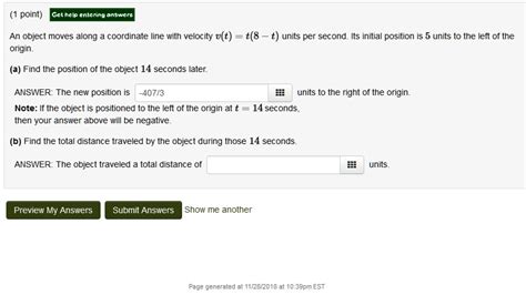 Solved Point Gct Help Entcring Onswcrt An Object Moves Along
