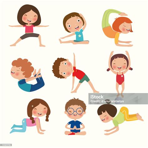 요가 아이의 다양한 평면 스타일의 어린이를위한 요가 포즈 체조와 건강한 벡터 일러스트 소녀에 대한 스톡 벡터 아트 및 기타 이미지 Istock