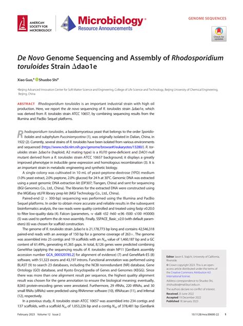 Pdf De Novo Genome Sequencing And Assembly Of Rhodosporidium