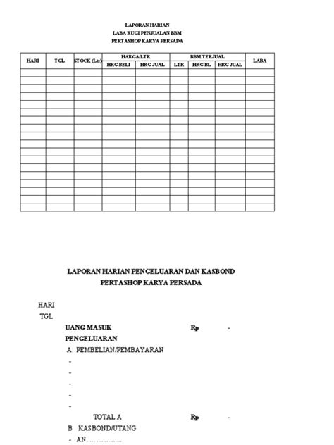 Format Monitoring Keuangan Pertashop Pdf