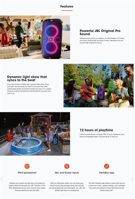 JBL PartyBox 110 Powerful Portable Bluetooth Wireless Party Speaker With Dynamic Light Show