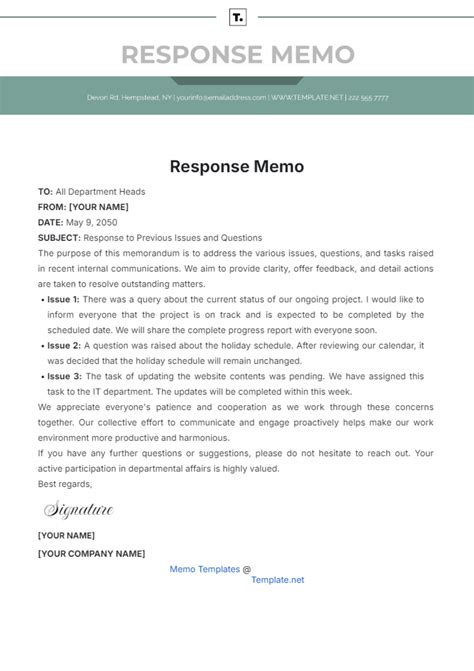 Free Response Memo Template To Edit Online