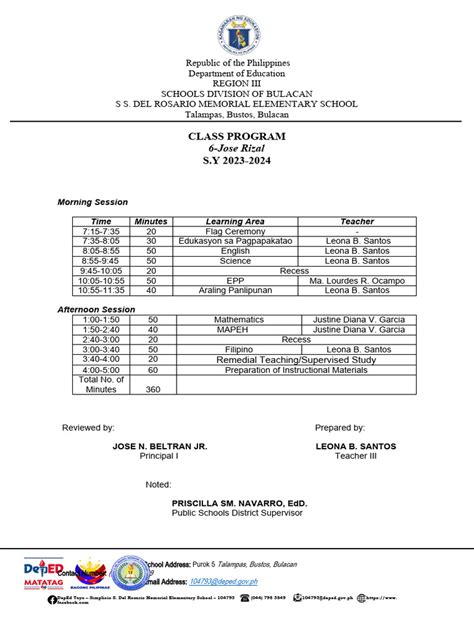 Class Program Grade 6 Sy 2024 2025 Pdf Government Philippines