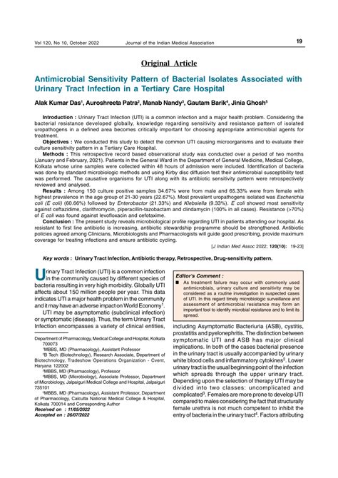 Pdf Antimicrobial Sensitivity Pattern Of Bacterial Isolates Associated With Urinary Tract