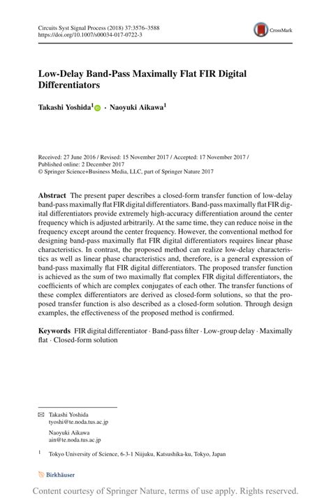 Low Delay Band Pass Maximally Flat Fir Digital Differentiators