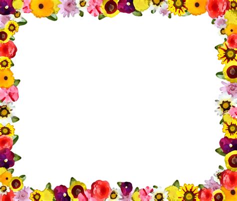 花のイラストフリー素材フレーム枠No 691カラフルフラワー小