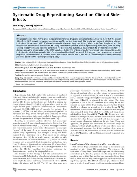 Pdf Systematic Drug Repositioning Based On Clinical Side Effects