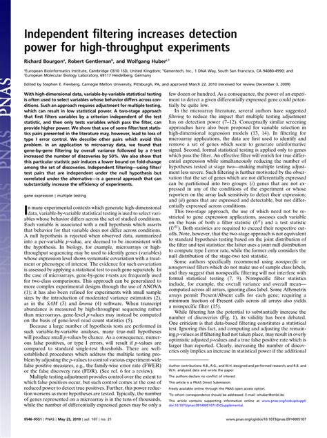 Pdf Independent Filtering Increases Detection Power For High