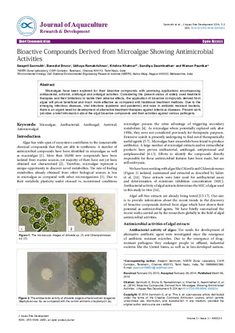 Pdf Bioactive Compounds Derived From Microalgae Showing Antimicrobial Activities