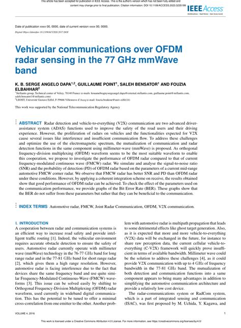 Pdf Vehicular Communications Over Ofdm Radar Sensing In The 77 Ghz Mmwave Band