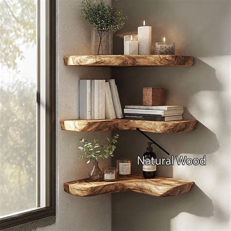 Handcrafted Live Edge Corner Floating Shelves For Kitchen Storage Or
