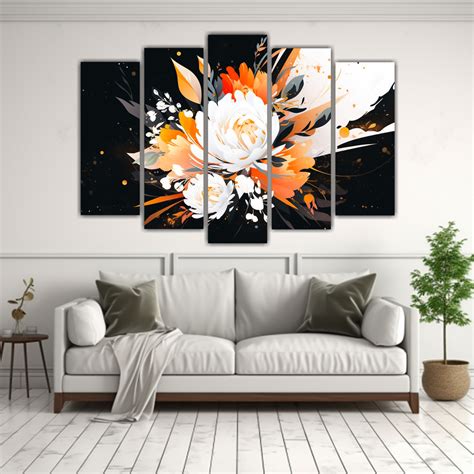 Conjunto 5 Cuadros Decorativos Estética Blanco Y Naranja Neonoir Estilo