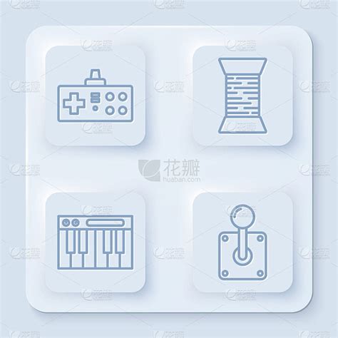 游戏手柄线轴上的缝纫线音乐合成器和游戏机的操纵杆白色正方形按钮向量