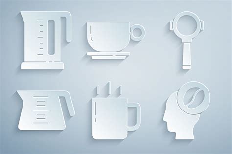 커피잔 필터홀더 냄비 바리스타 전기주전자 아이콘을 설정하세요 벡터 3차원 형태에 대한 스톡 벡터 아트 및 기타 이미지 3차원