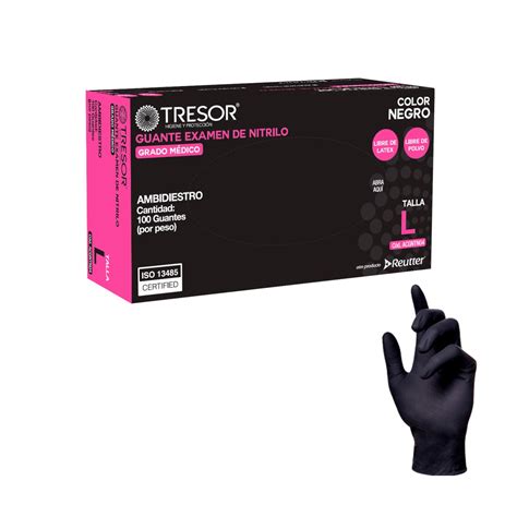 Guante Tresor Nitrilo De Examinacion Sin Polvo Negro 100 U Apro