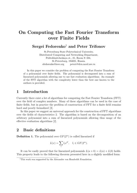 Pdf On Computing The Fast Fourier Transform Over Finite Fields