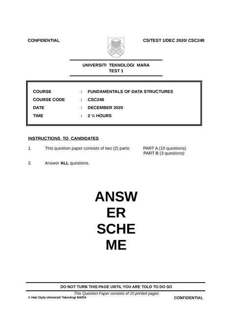 Test Csc248 Dec2020 Answer Scheme Universiti Teknologi Mara Test 1