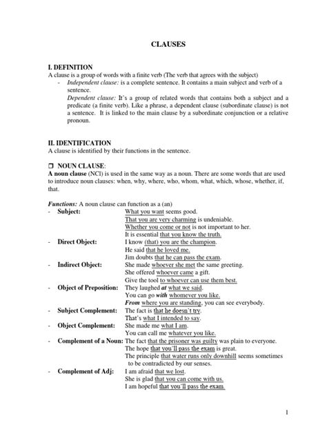 Clauses Pdf Clause Subject Grammar