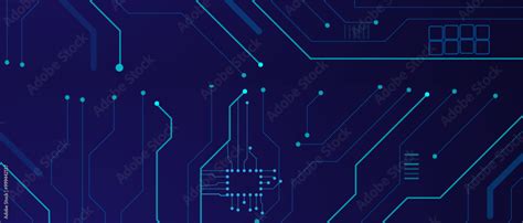 Vector Illustration Fantastic Digital Technology Thin Circuit Trace Lines In Blue On A Dark