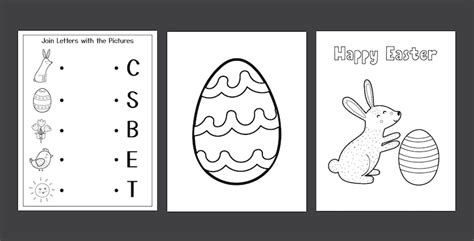 귀여운 토끼로 설정된 부활절 워크 시트 어린이를위한 흑백 봄 활동 페이지 컬렉션 토끼와 계란이있는 색칠 페이지 부활절 일치 게임 프리미엄 벡터