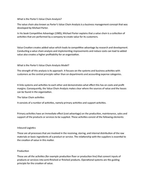 Porter S Value Chain Analysis What Is The Porters Value Chain Analysis The Value Chain Also