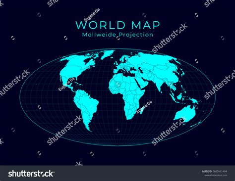Map World Equalarea Pseudocylindrical Mollweide Projection Stock Vector Royalty Free