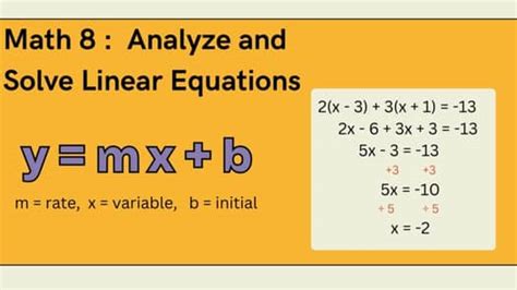 Math 8 Analyze And Solve Linear Equations By State Exam Mastery