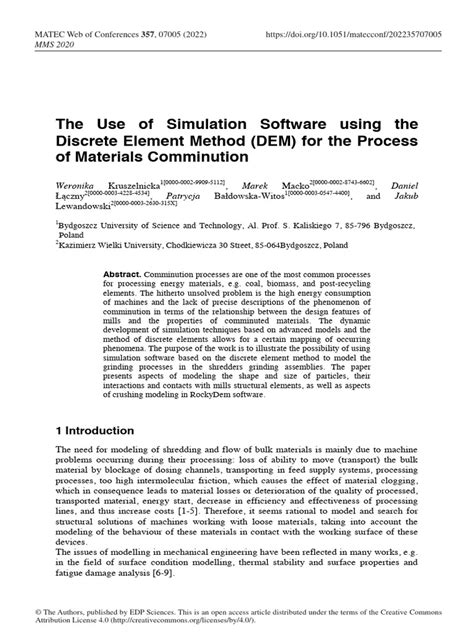 Use Of Simulation Software Using Discrete Element Method Dem Pdf Mill Grinding Collision