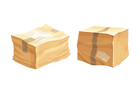 포장 및 선적 컨테이너 벡터 세트로 골판지 측면이 구겨진 골판지 상자 골진에 대한 스톡 벡터 아트 및 기타 이미지 골진