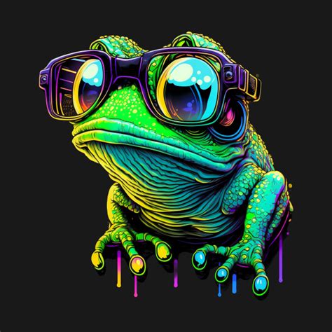 Synthwaveretrowave Neon Frog With Glasses Frog Pin Teepublic