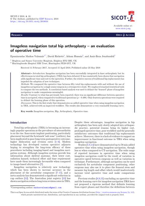 Pdf Imageless Navigation Total Hip Arthroplasty An Evaluation Of