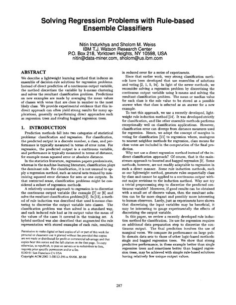 Pdf Solving Regression Problems With Rule Based Ensemble Classifiers
