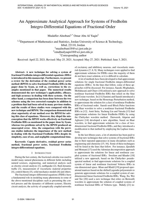 Pdf An Approximate Analytical Approach For Systems Of Fredholm