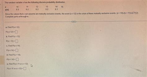 Solved The Random Variable X Has The Following Discrete Chegg