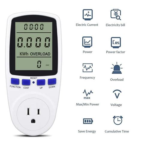 Electricity Usage Monitor Lcd Plug In Power Meter Overload Protection And 7 Display Modes
