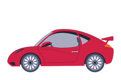 빨간 스포츠카의 측면도 벡터 평면 만화 일러스트 화이트 배경에 고립 Brand Name Domestic Car에 대한 스톡 벡터