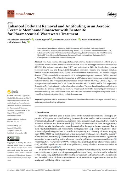 Pdf Enhanced Pollutant Removal And Antifouling In An Aerobic Ceramic Membrane Bioreactor With