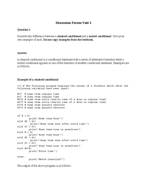 Discussion Forum Unit 3 Chained And Nested Conditionals Discussion Forum Unit 3 Question 1